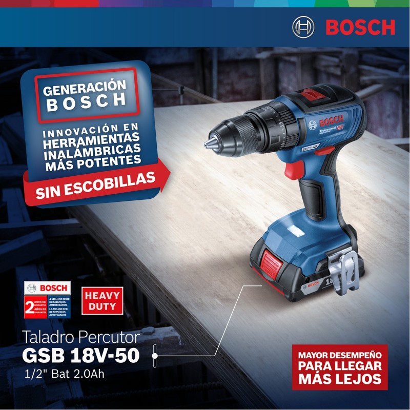 TALADRO ATORNIL PERCUTOR 18V BRUSHLESS BOSCH GSB 18V-50 SOLO